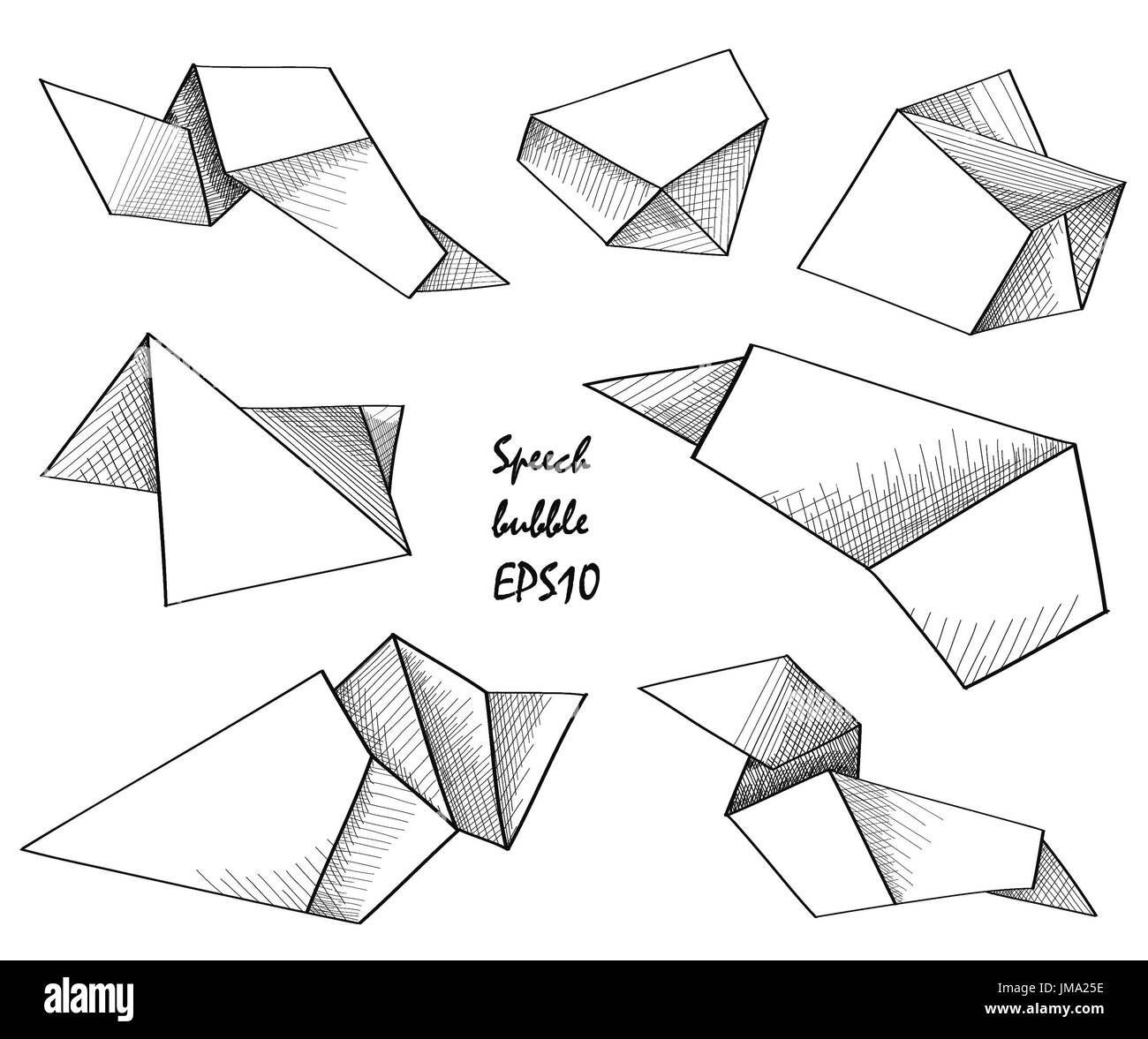 hand drawn speech frame set. geometric shape sketch collection Stock ...