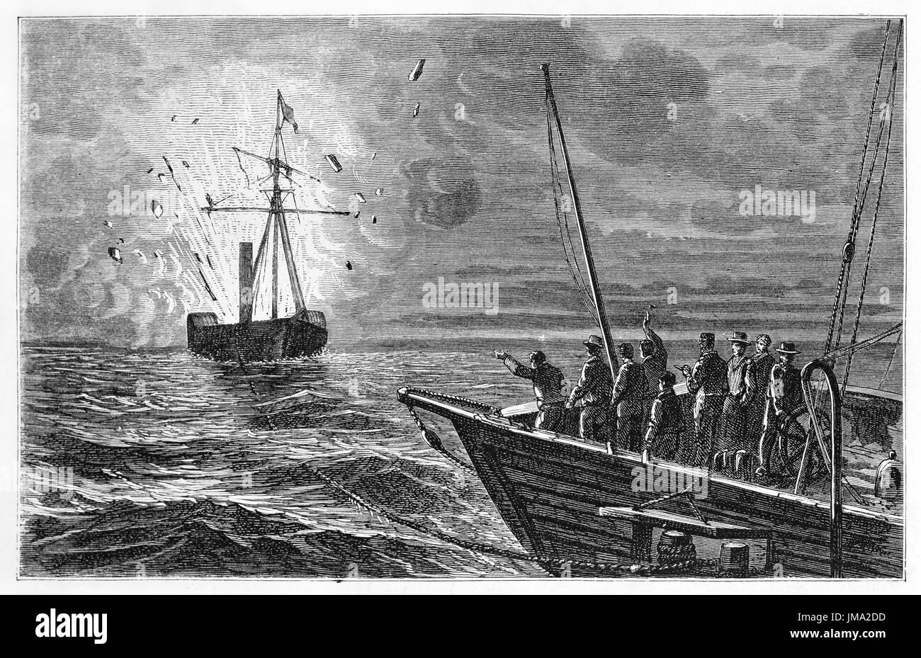 Old illustration depicting the explosion of a steamer boiler. Created ...