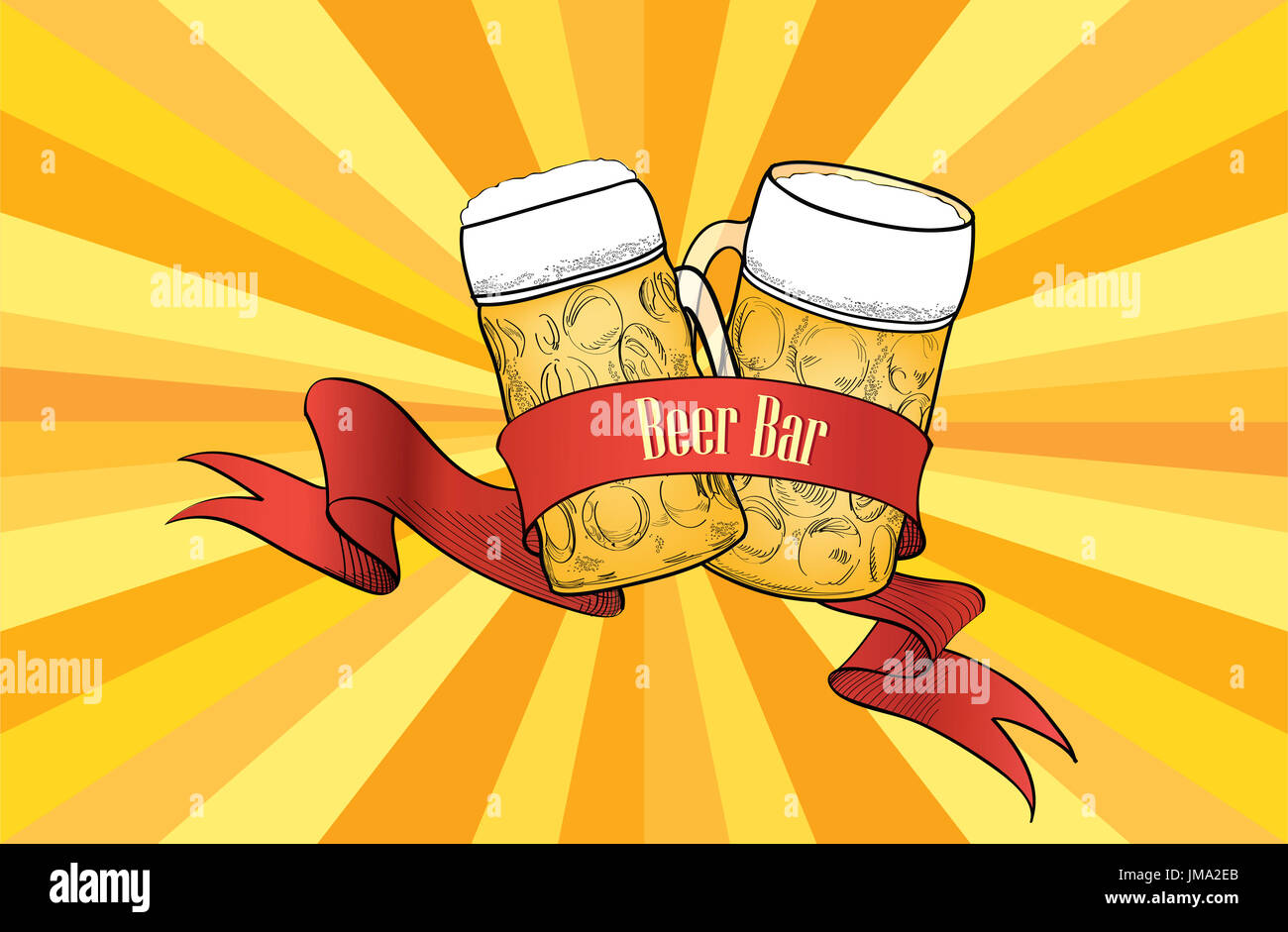 Beer mug bar retro banner. Beer glass with ribbon over vintage ...