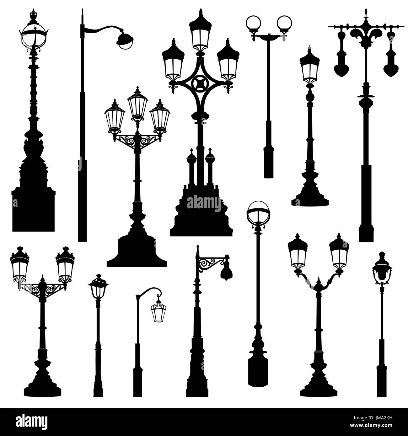 Street lamp set. Street lights retro collection Stock Photo - Alamy