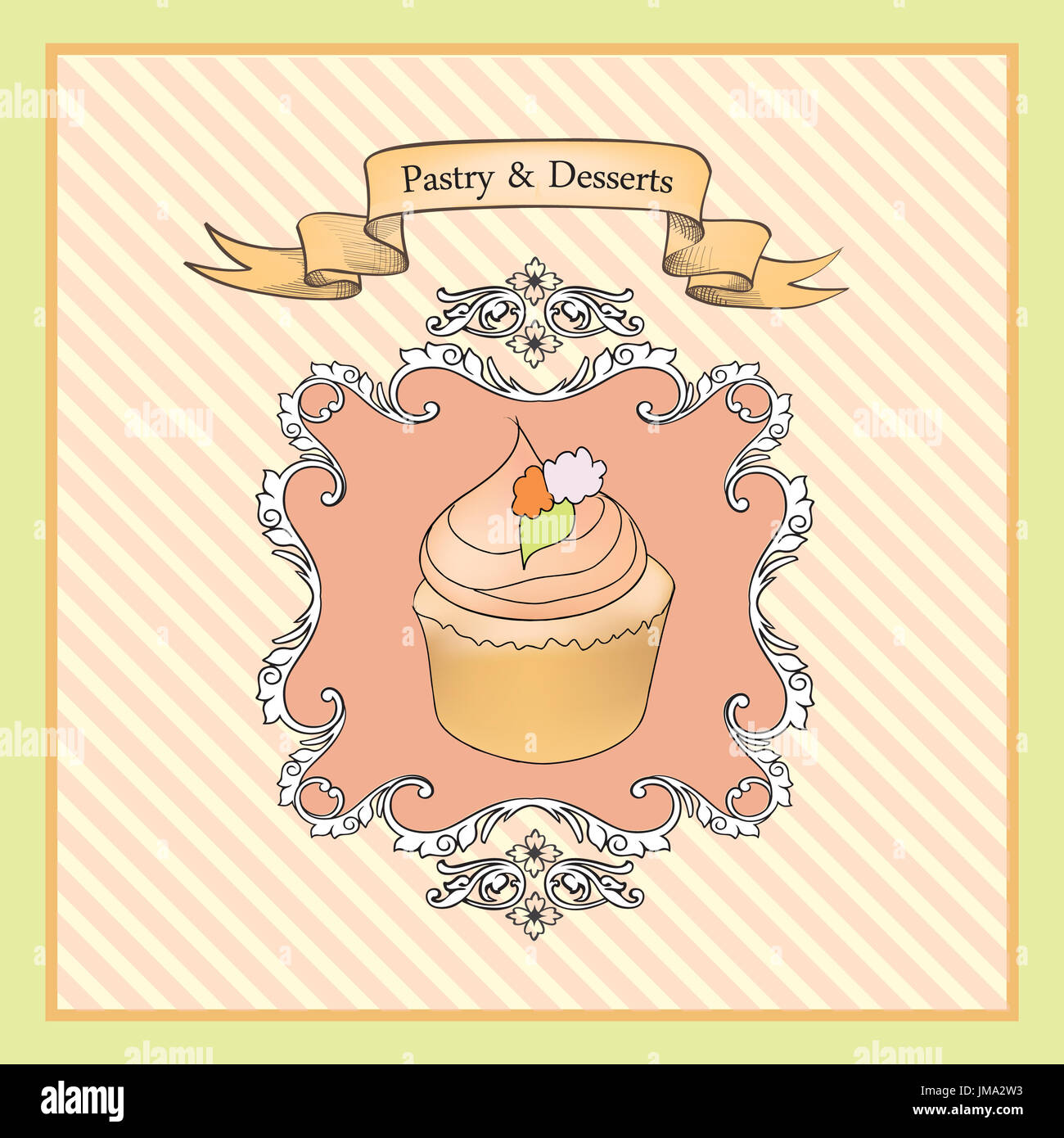 Cakes Background. Bakery Retro Label. Sweets and Desserts Menu in ...