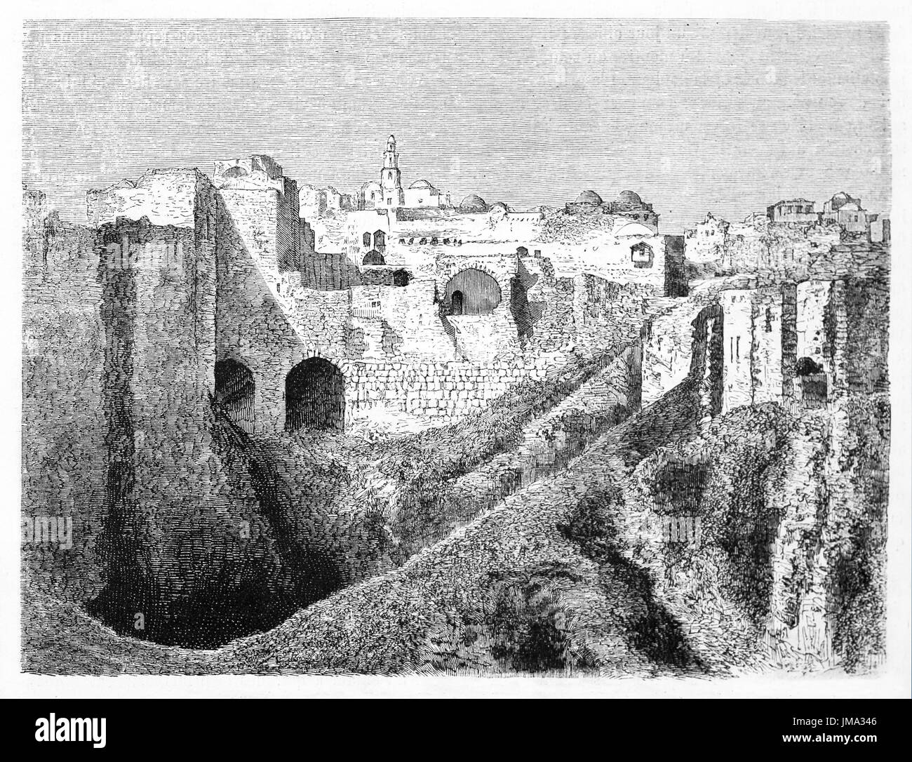 Old view of Jerusalem southern rampart. Created by Lancelot after photo ...