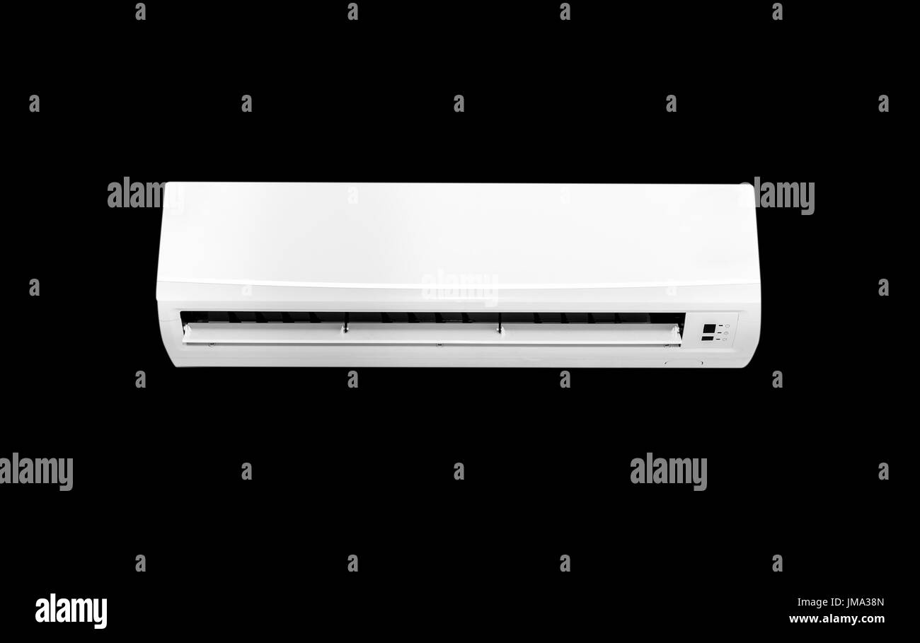 White color air conditioner machine isolated on Black background with ...