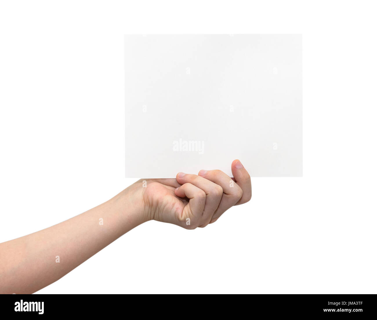 Hand holding paper. Isolated on white background with copy space Stock ...
