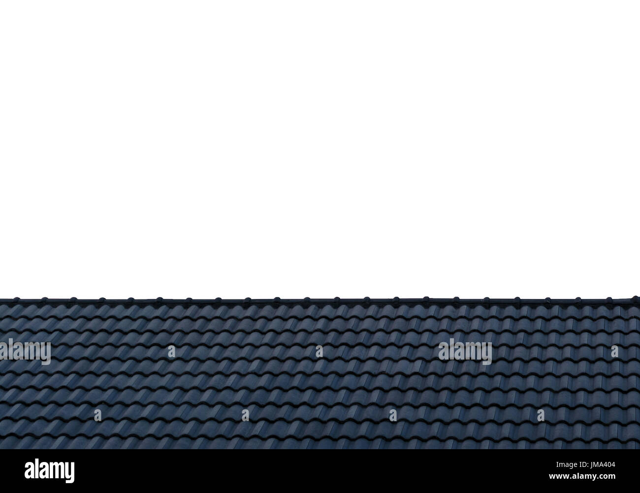 Navy tile roof on a new house. Isolated on white background with copy ...