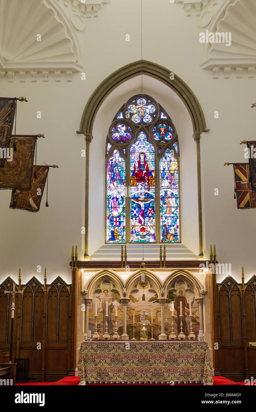 Altar Under Stained Glass in Gibraltar Church Stock Photo - Alamy