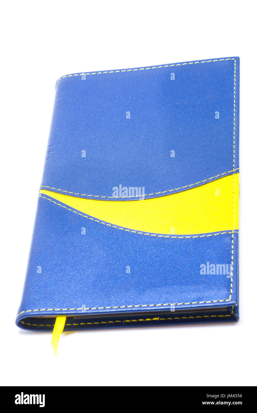 Blue leather notebook isolated on white background Stock Photo - Alamy