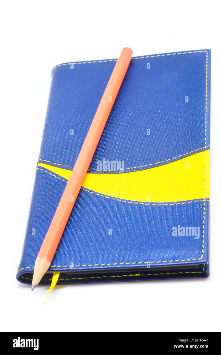 Blue leather notebook isolated on white background Stock Photo - Alamy