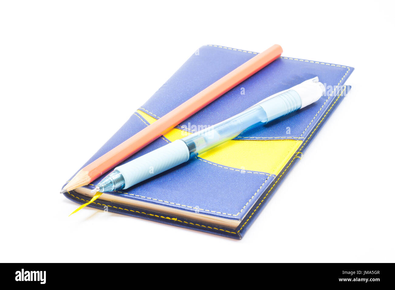 Blue leather notebook isolated on white background Stock Photo - Alamy