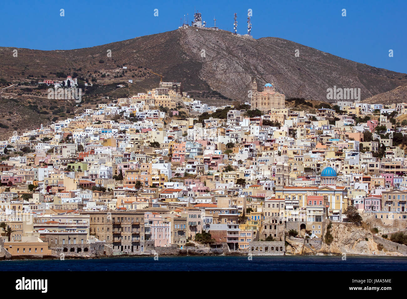 Landscape of Ermoupoli town, Syros, Cyclades Islands, Greece Stock ...