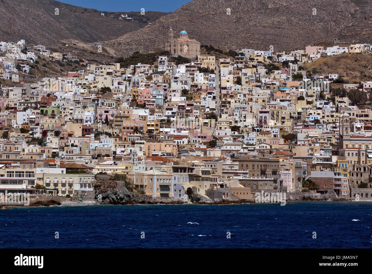Landscape of Ermoupoli town, Syros, Cyclades Islands, Greece Stock ...