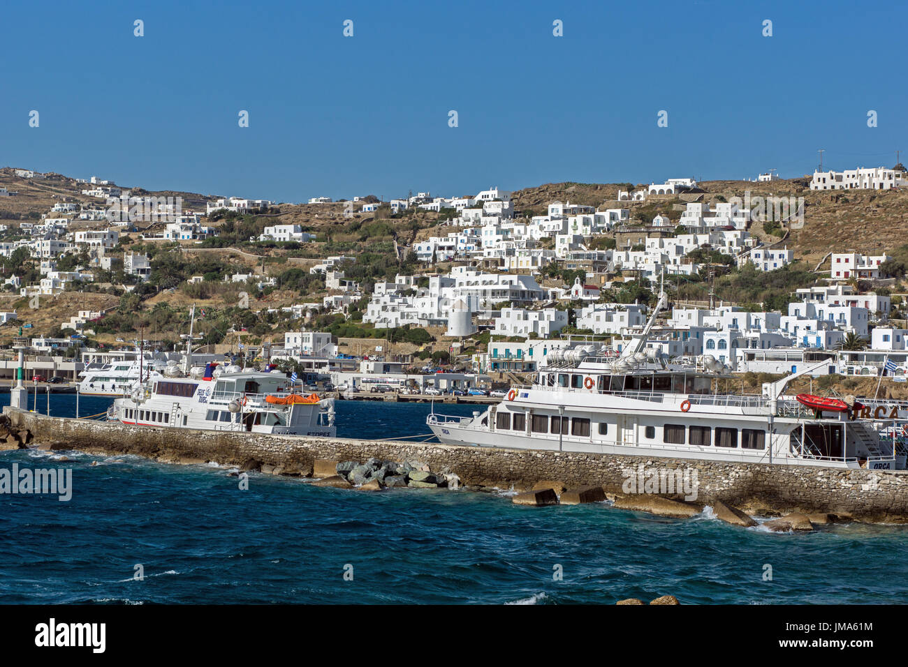 Port on the island of Mykonos, Cyclades Islands, Greece Stock Photo - Alamy