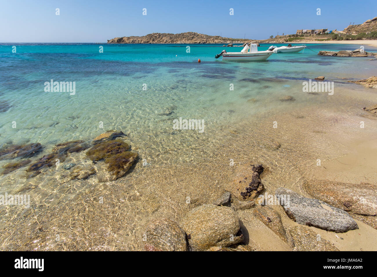 Paranga Beach on the island of Mykonos, Cyclades Islands, Greece Stock ...
