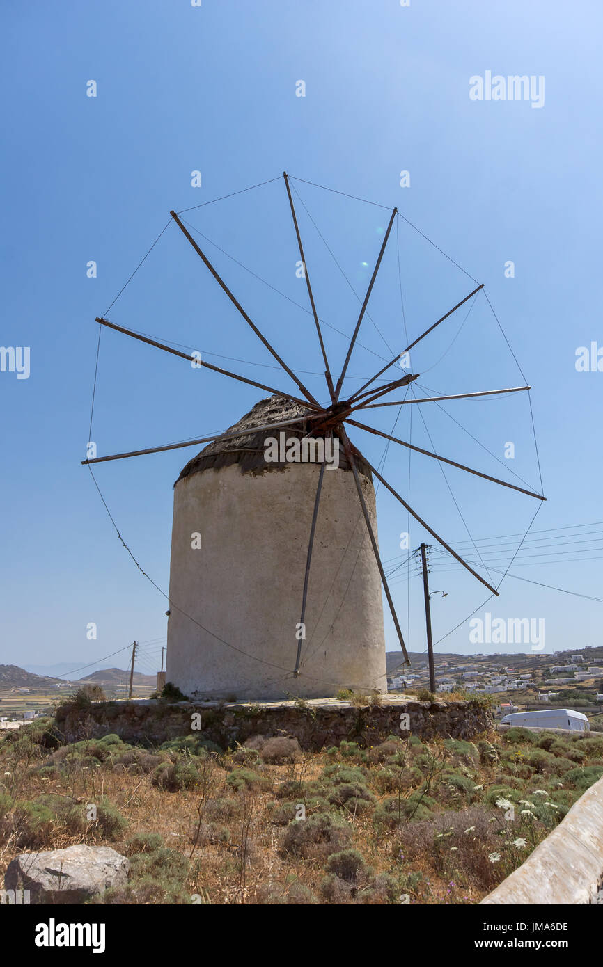 Windmill in Ano Mera town, island of Mykonos, Cyclades Islands, Greece ...