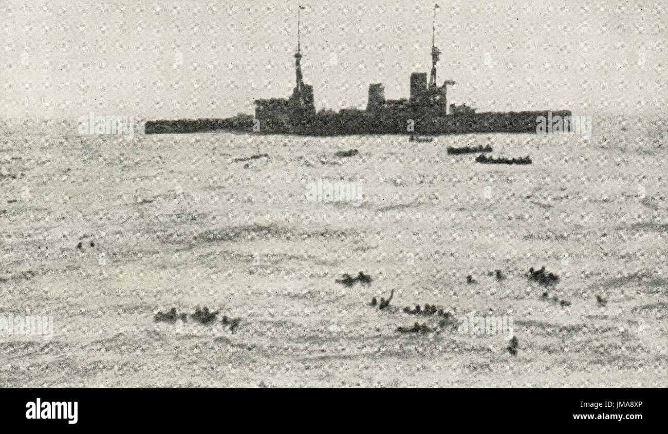 British Navy rescuing survivors of German armored cruiser SMS Gneisenau ...