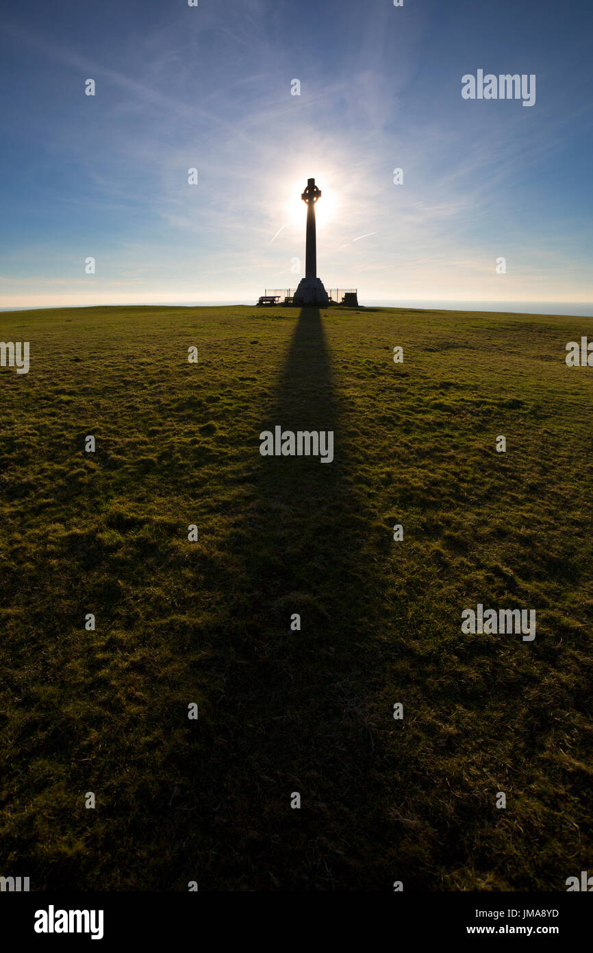 Tennyson Monument in silhouette Freshwater Isle of Wight, UK Stock ...