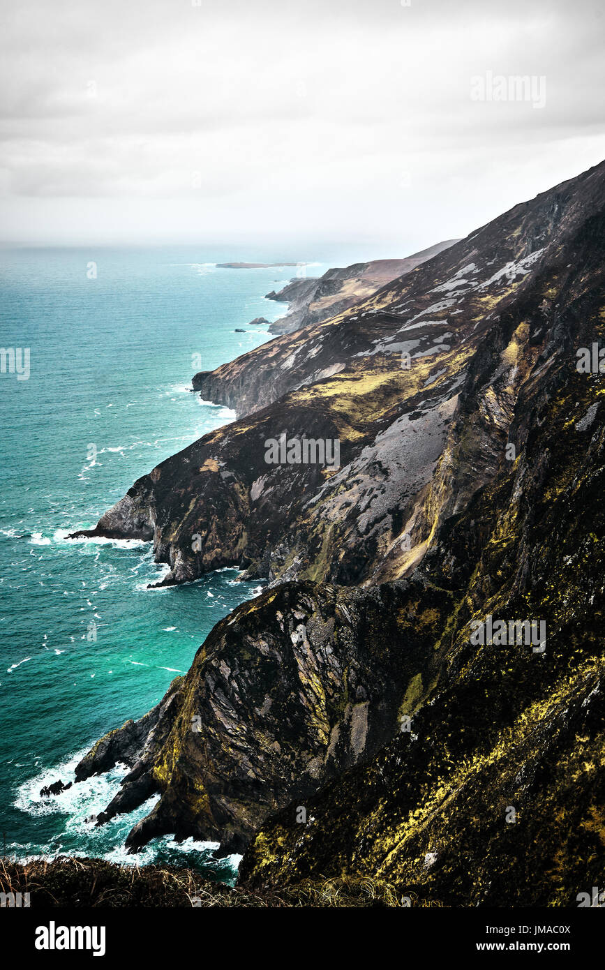 View of the colorful cliffs of Slieve League in Donegal Ireland with a ...