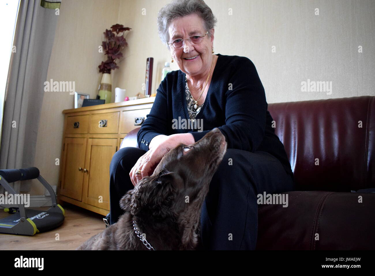 my granny with a dog Stock Photo - Alamy