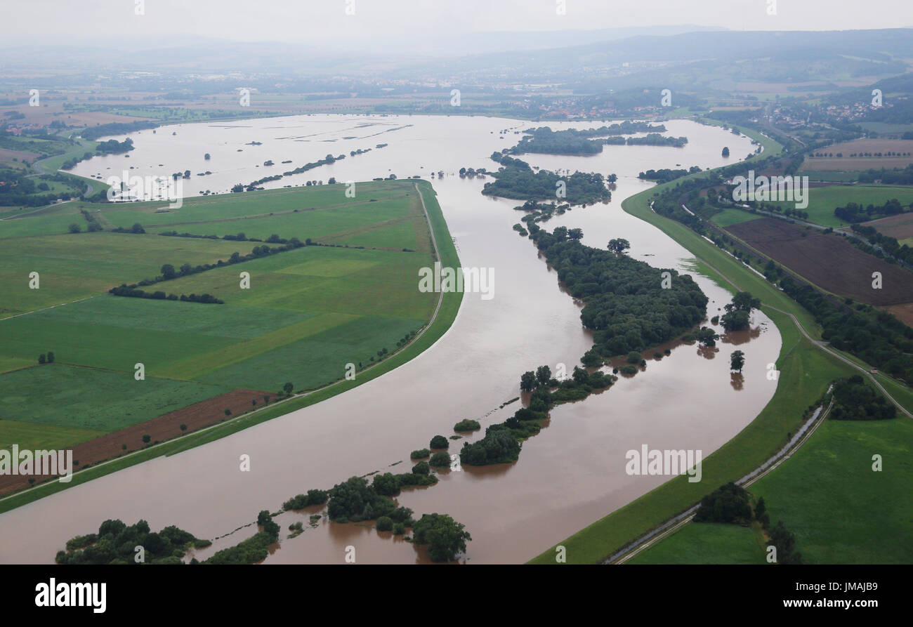 The aerial picture shows the flooded flood control reservoir ...