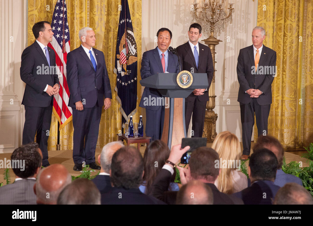 Foxconn CEO Terry Gou speaks during the announcement at The White House ...