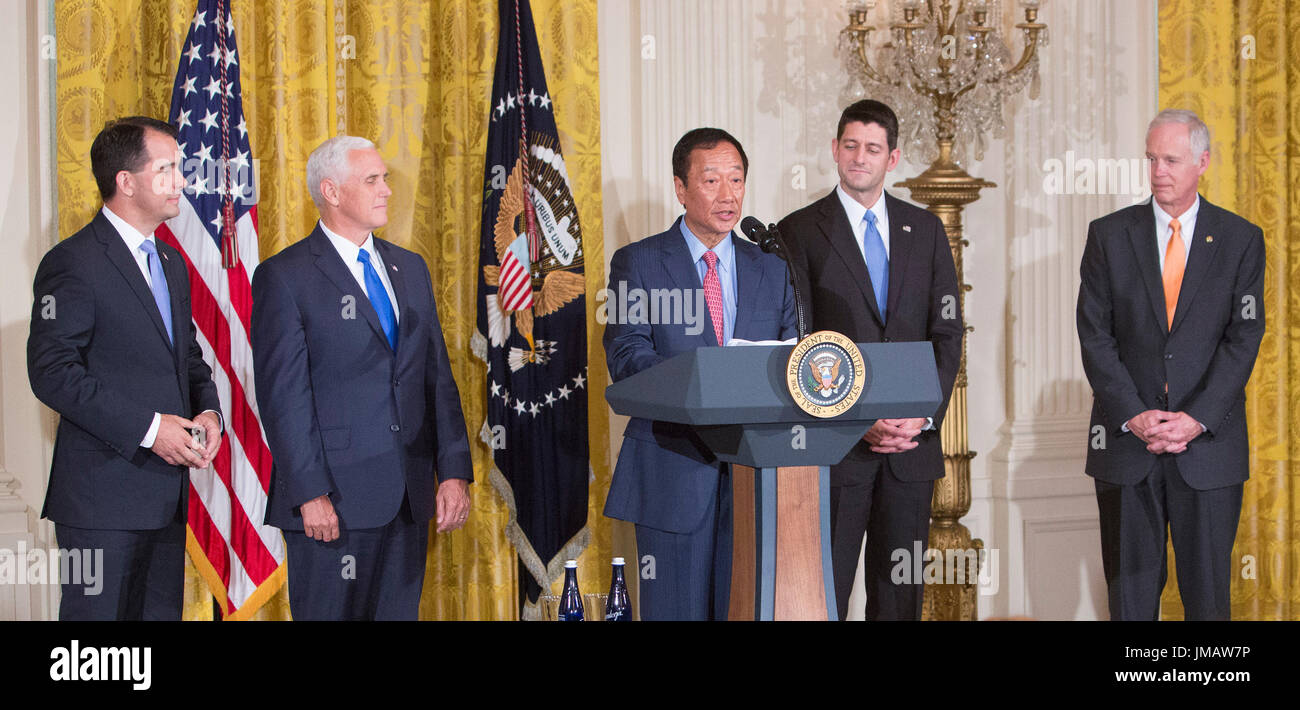 Foxconn CEO Terry Gou speaks during the announcement at The White House ...
