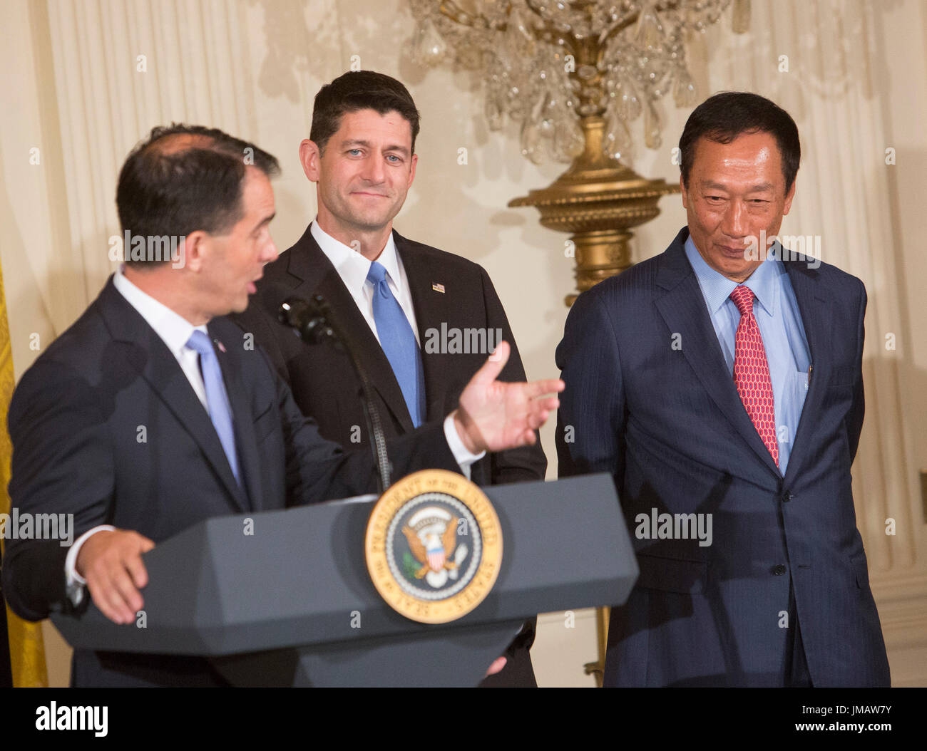 Governor Scott Walker (Republican of Wisconsin) gestures towards ...