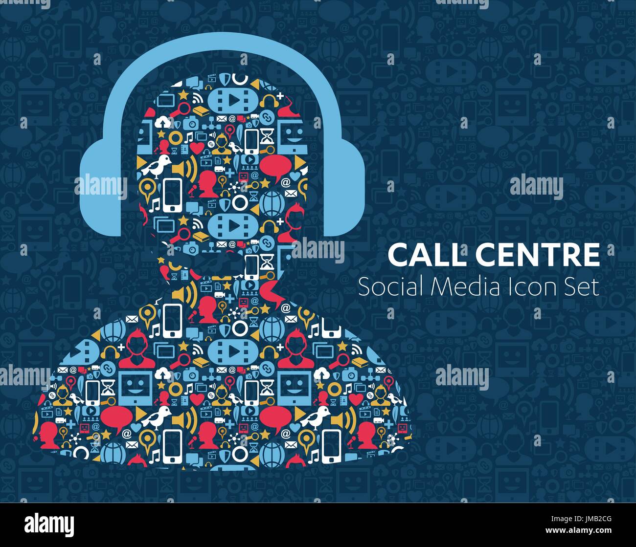 Vector set of social media icons music call center, customer service, online support banners in ...