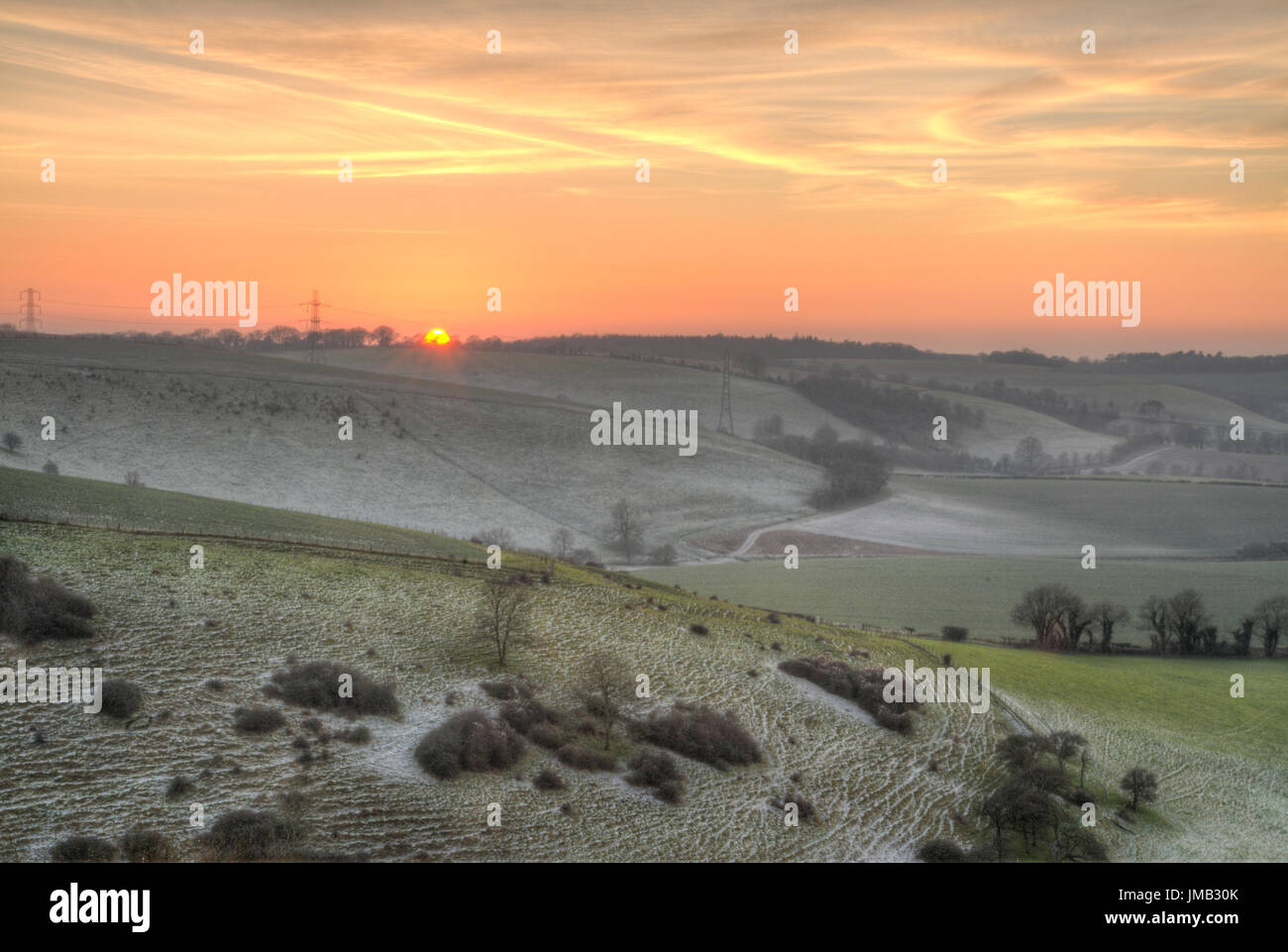 Winter landscape view from Butser Hill in the South Downs National Park ...