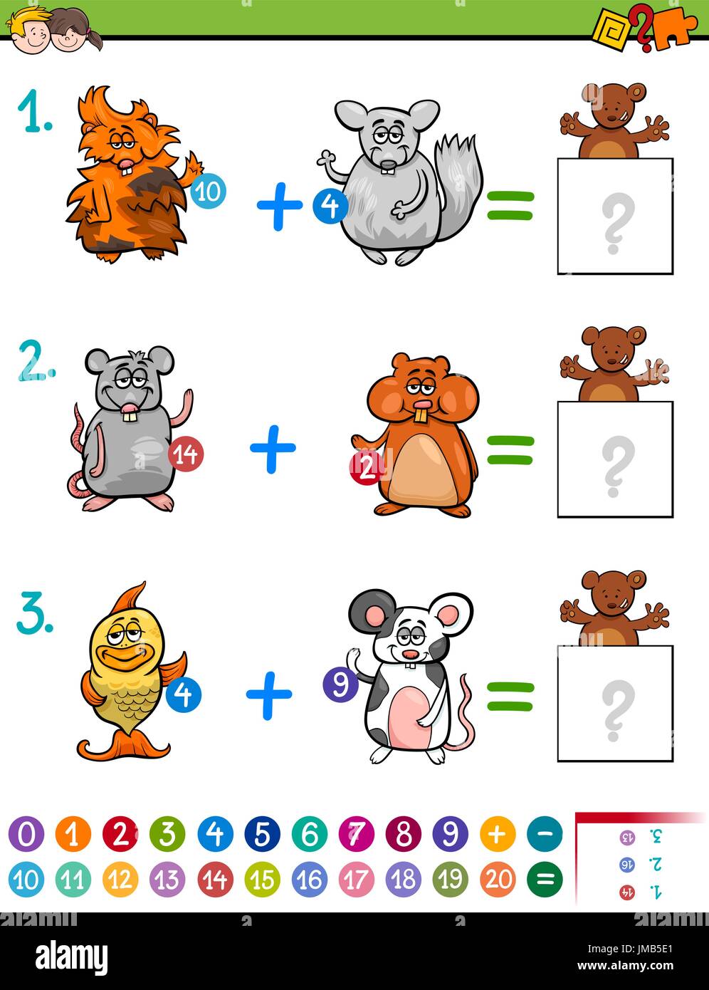 Cartoon Illustration of Educational Mathematical Addition Activity Game ...