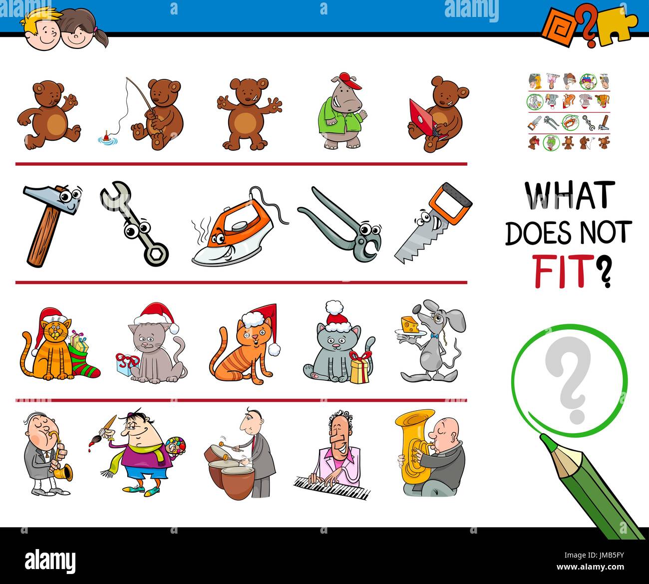 Cartoon Illustration of Finding Picture that does not Fit with the Rest ...