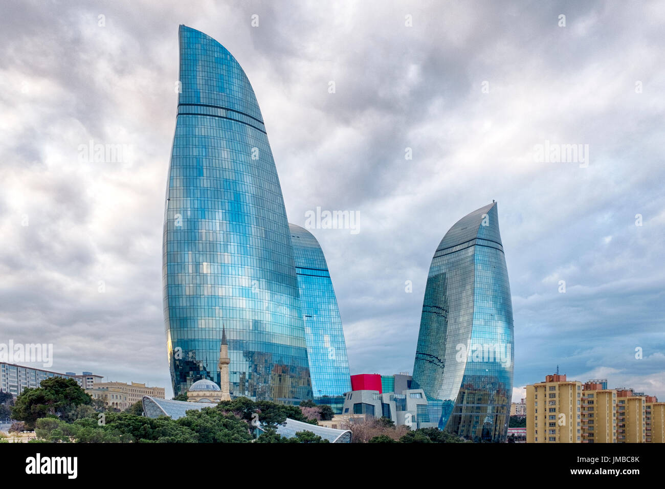View of the Flame Towers from Dagustu Park, Baku, Azerbaijan Stock ...