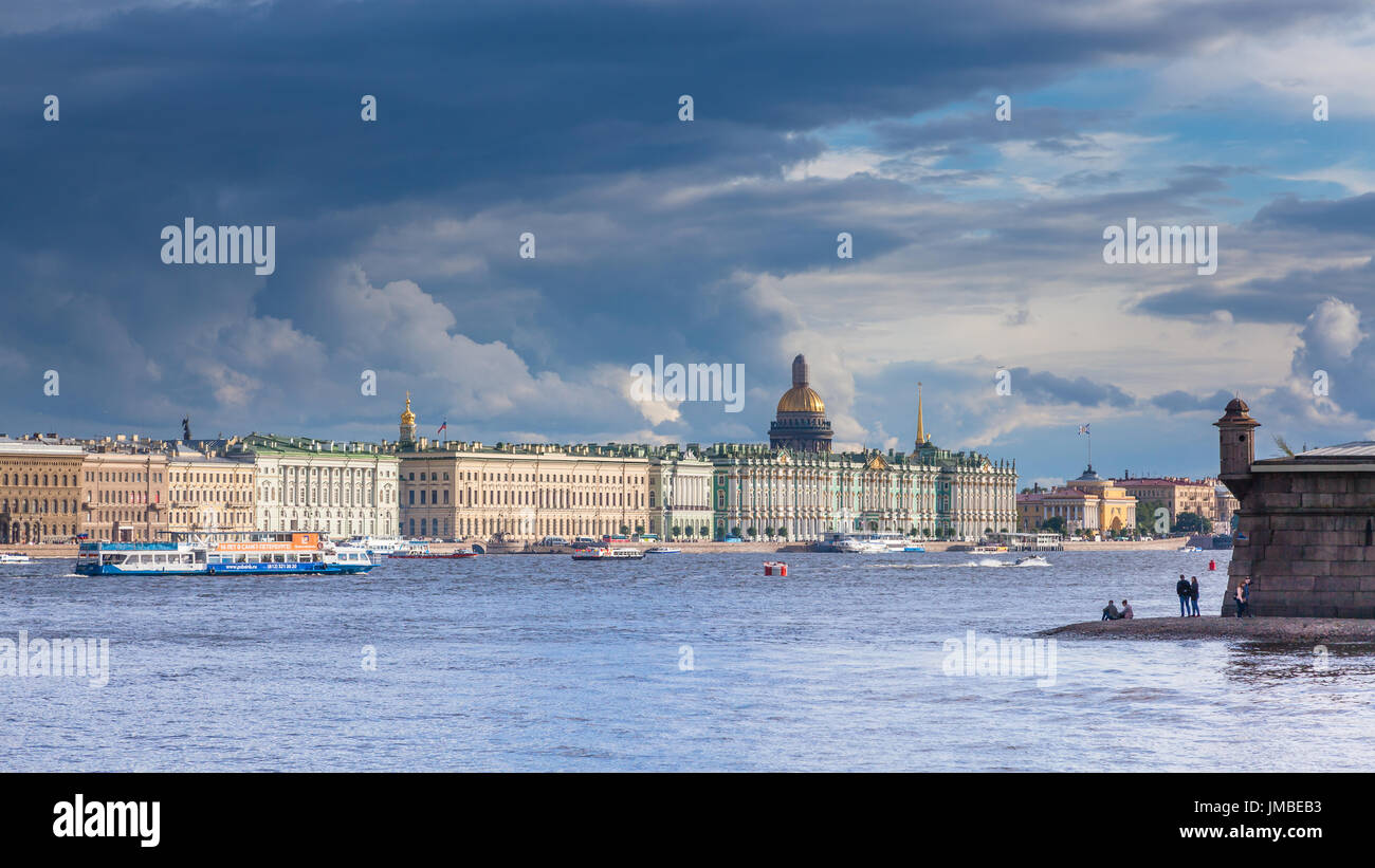 View of the Palace Embankment, the Neva River and the bastion of the ...