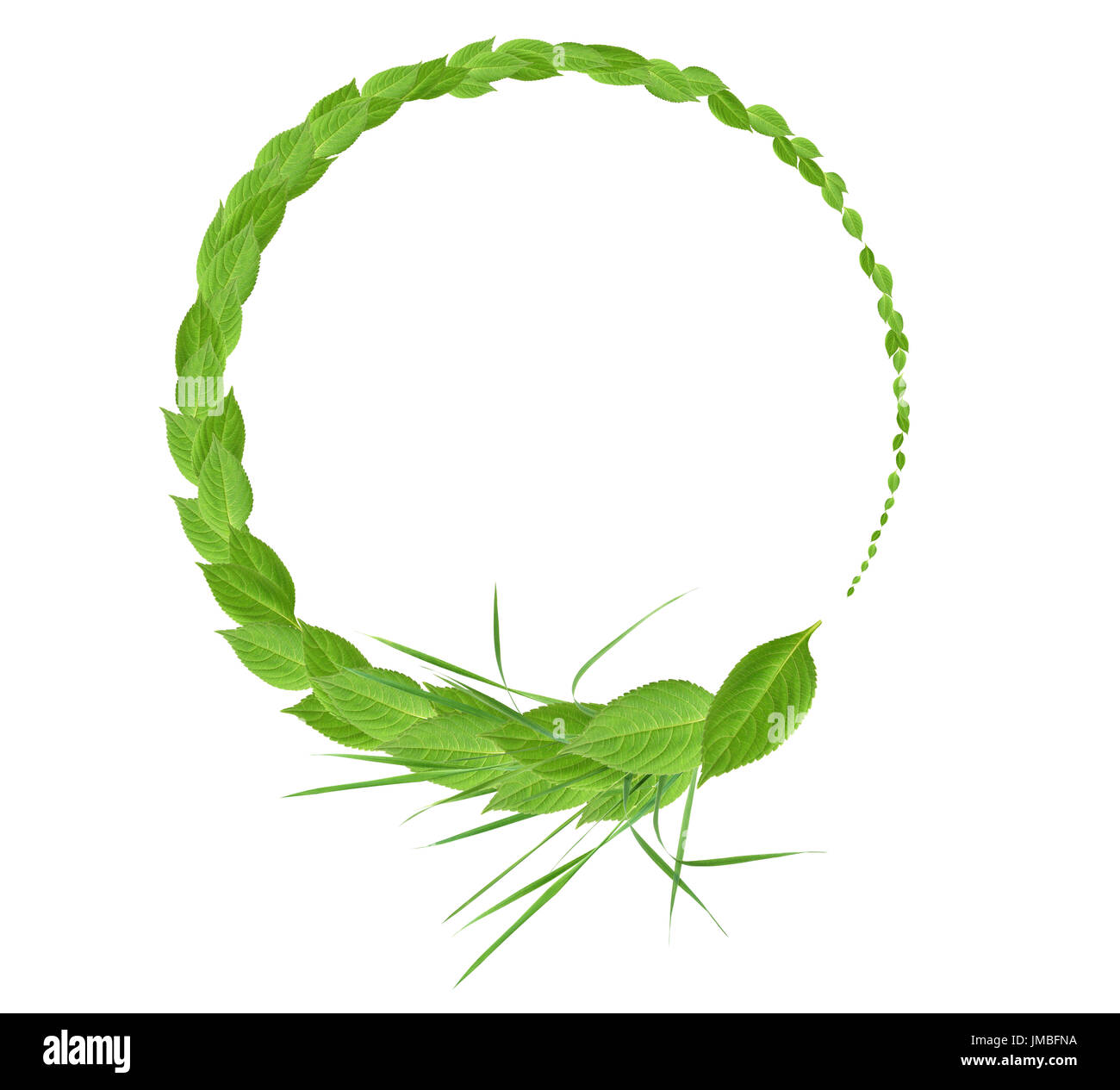 Beautiful round frame made from freshness green leaves and grass Stock ...