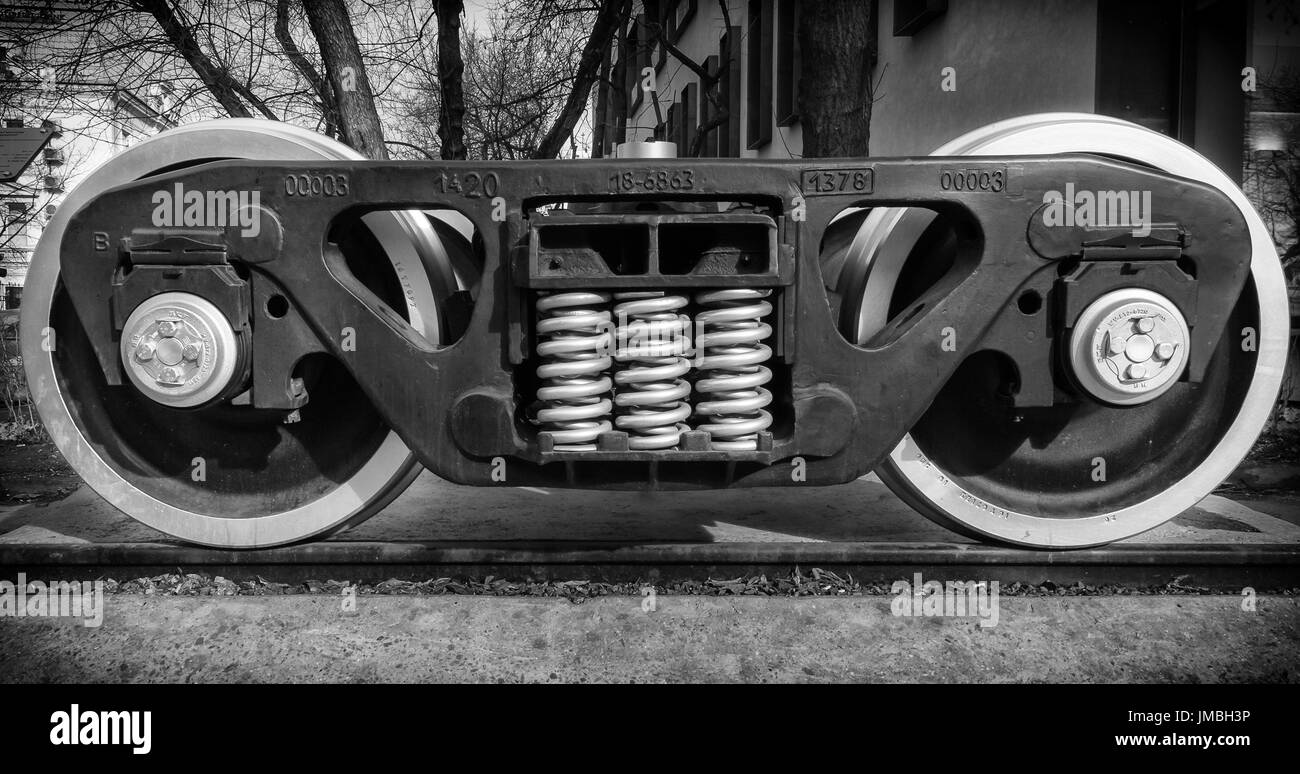 Wheels train carriage white Black and White Stock Photos & Images - Alamy