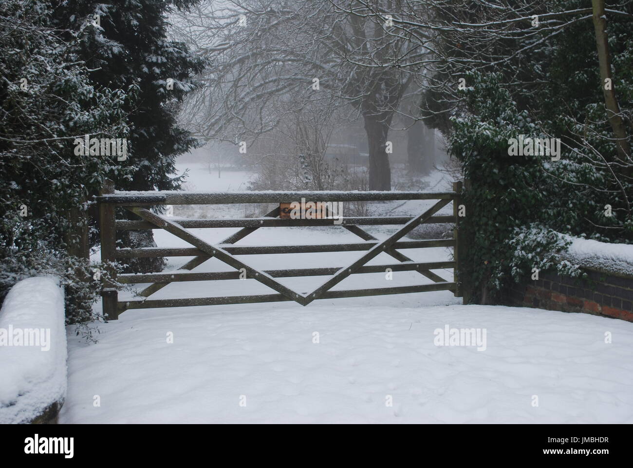 Snow covered gateway Stock Photo - Alamy