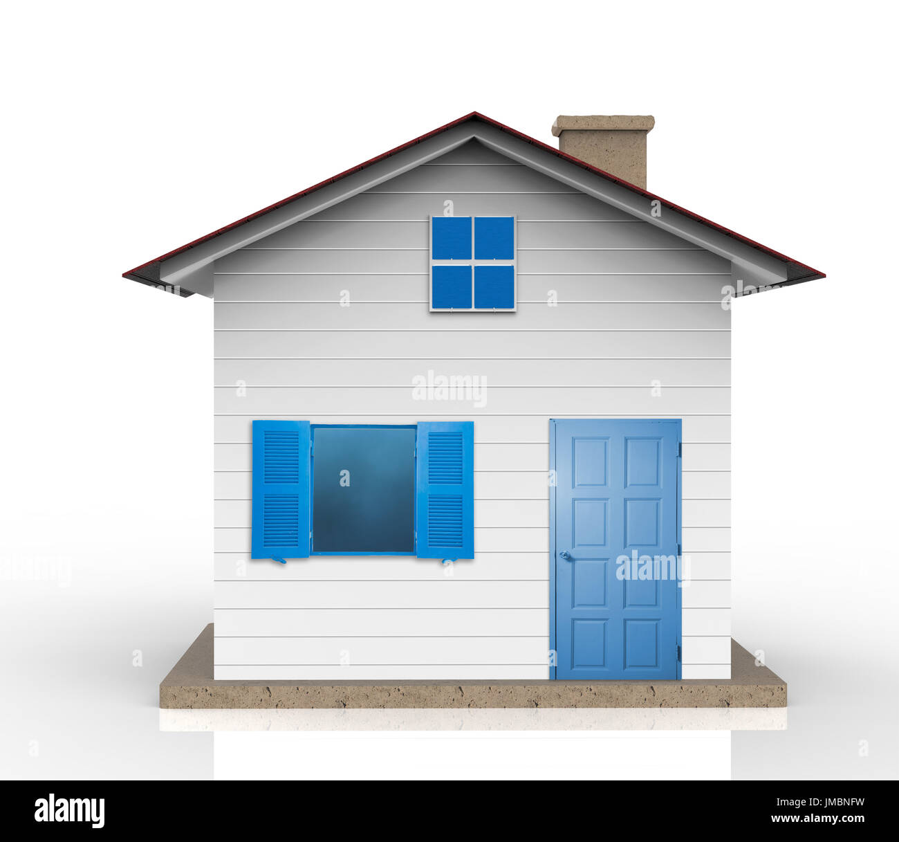 3d rendering white house model with blue window and blue door Stock ...