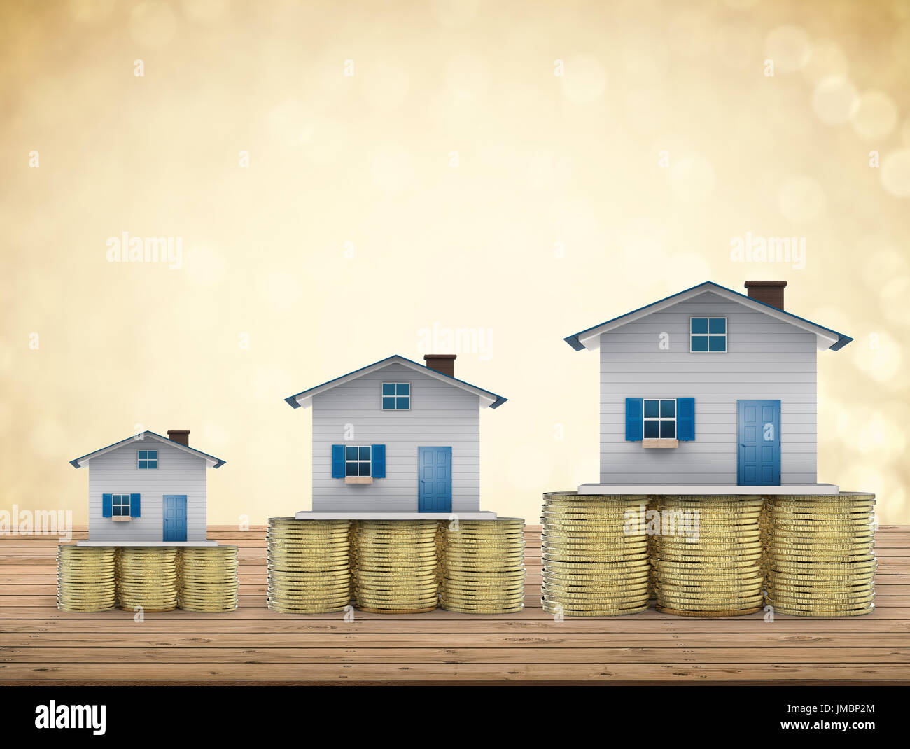 real estate investment concept with mock up houses and gold coins Stock ...