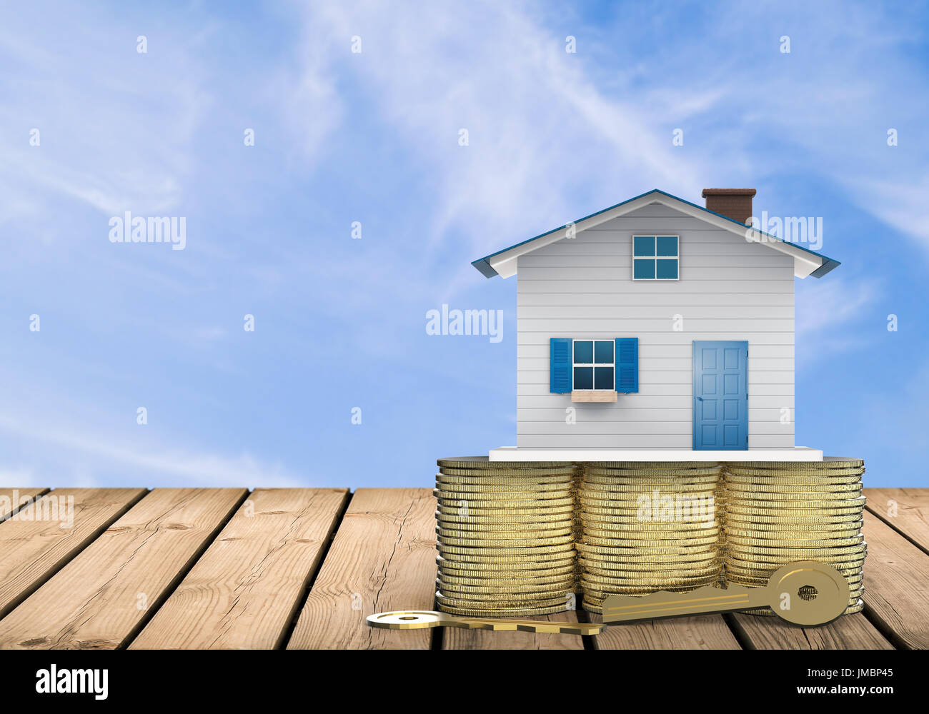 ownership concept with mock up house and golden keys Stock Photo - Alamy