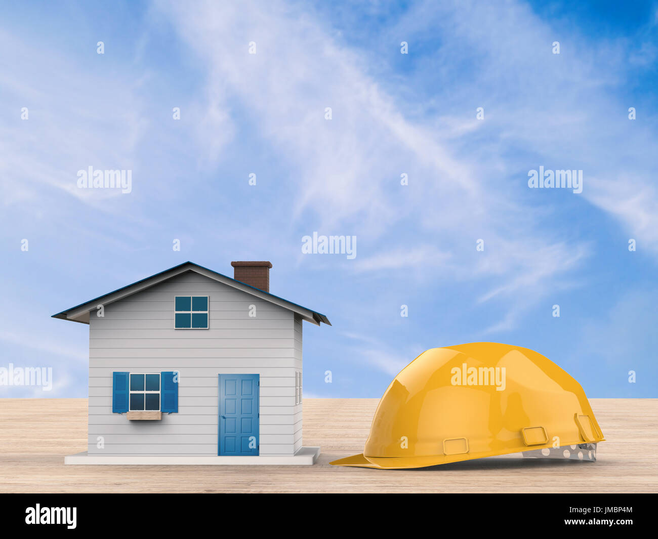 house building concept with mock up house model with safety helmet ...