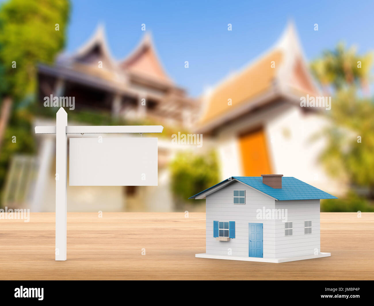 blank sign with mock up house Stock Photo - Alamy