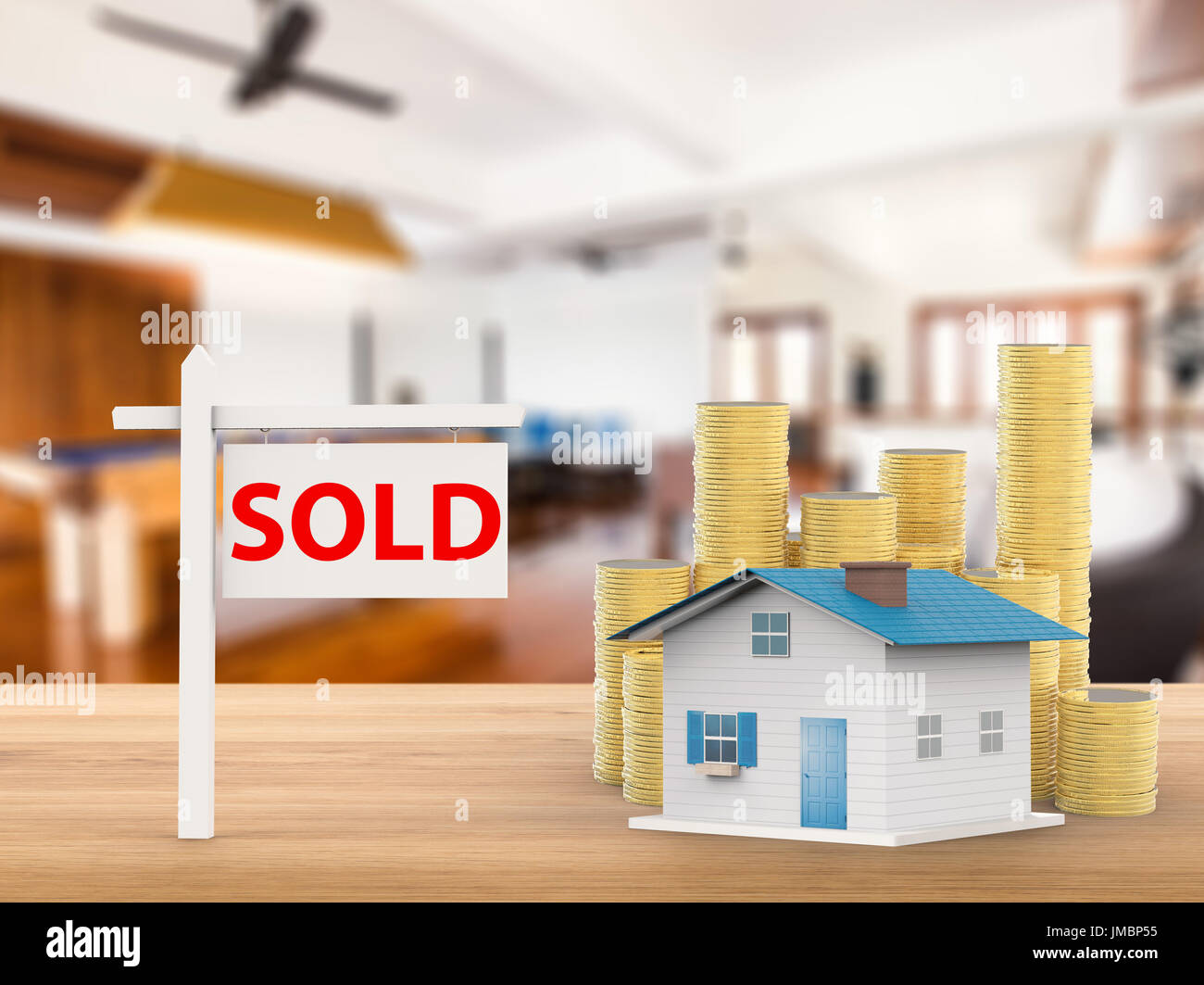 sold house sign with mock up house Stock Photo - Alamy