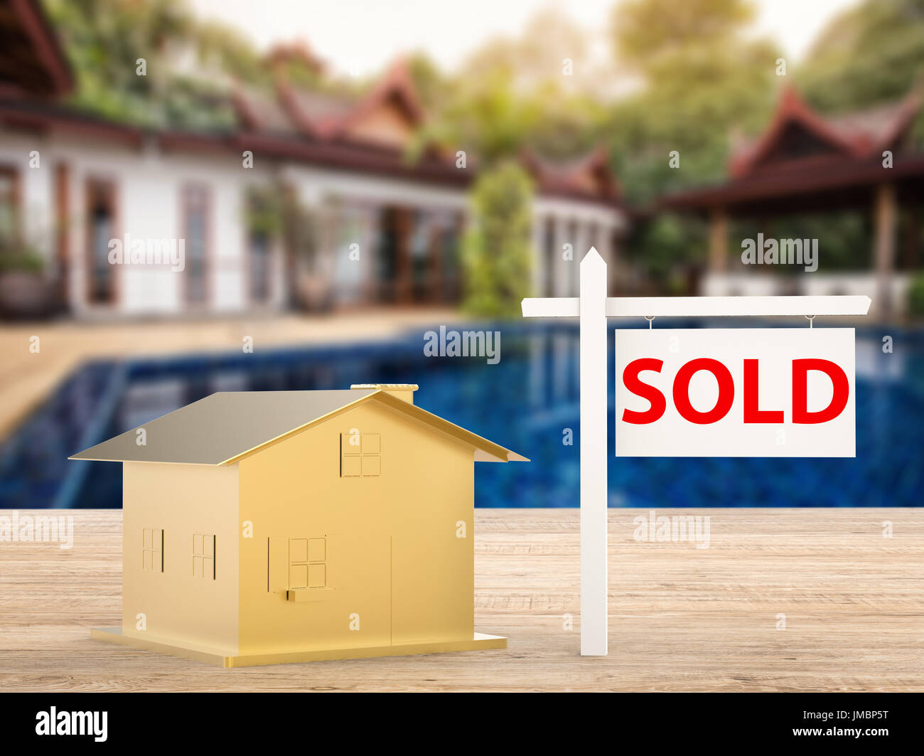 sold house sign with mock up house Stock Photo - Alamy