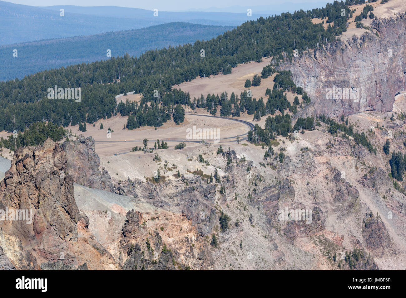 The rim road at Merriam Point overlook of Crater Lake National Park ...