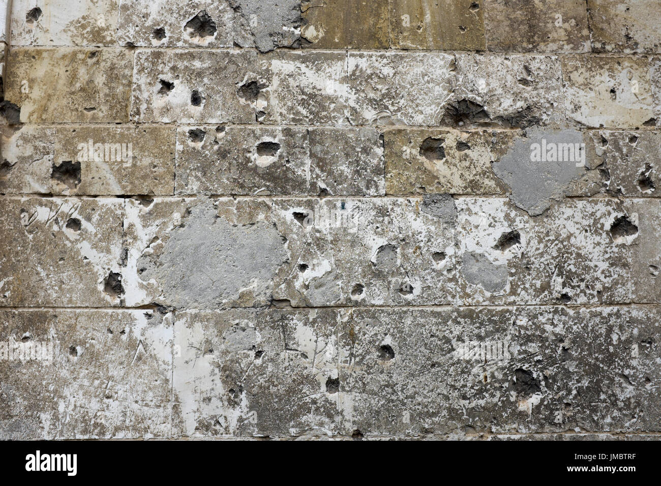 Shell damage from WW1 on the wall of Église Saint-Pierre, Mailly ...