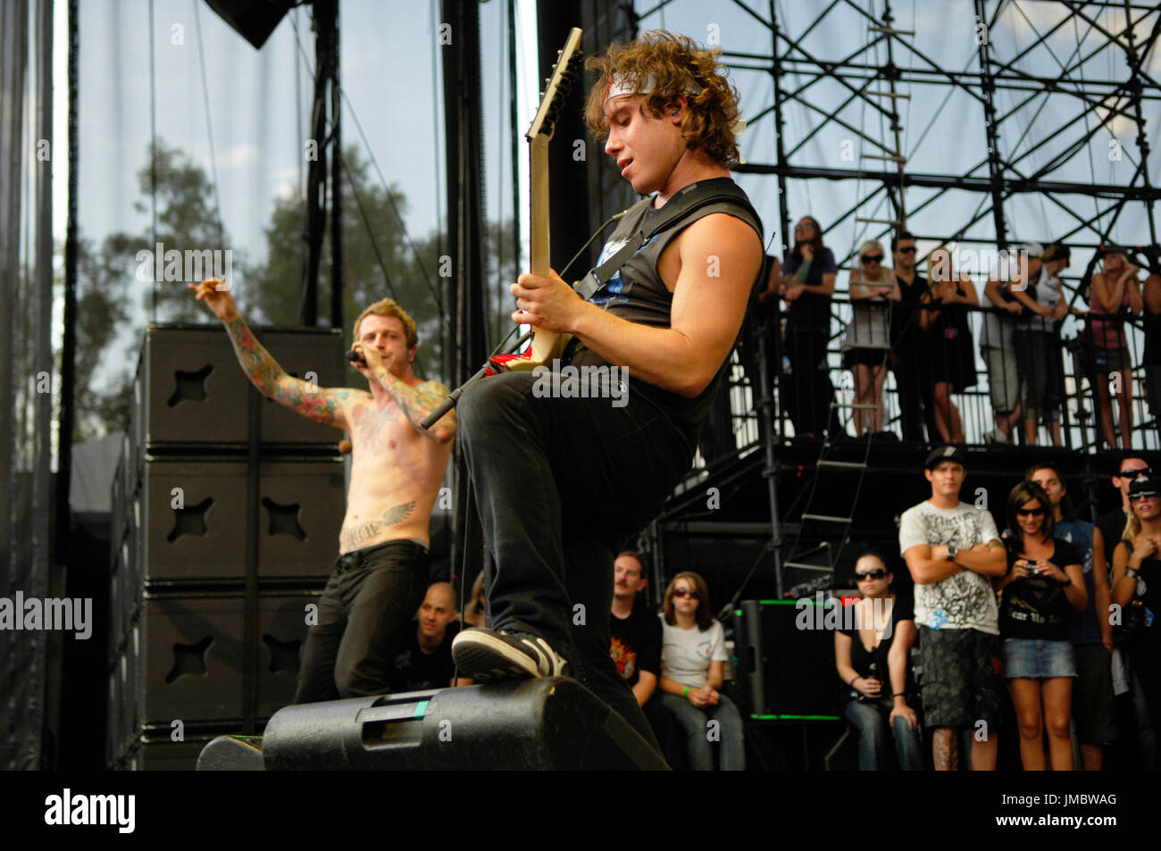 (L-R) Alex Varkatzas,Travis Miguel Atreyu performs 2007 Family Values ...
