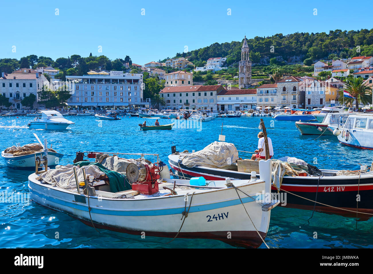 Hvar harbour in old town Hvar. Hvar is very popular tourist destination ...