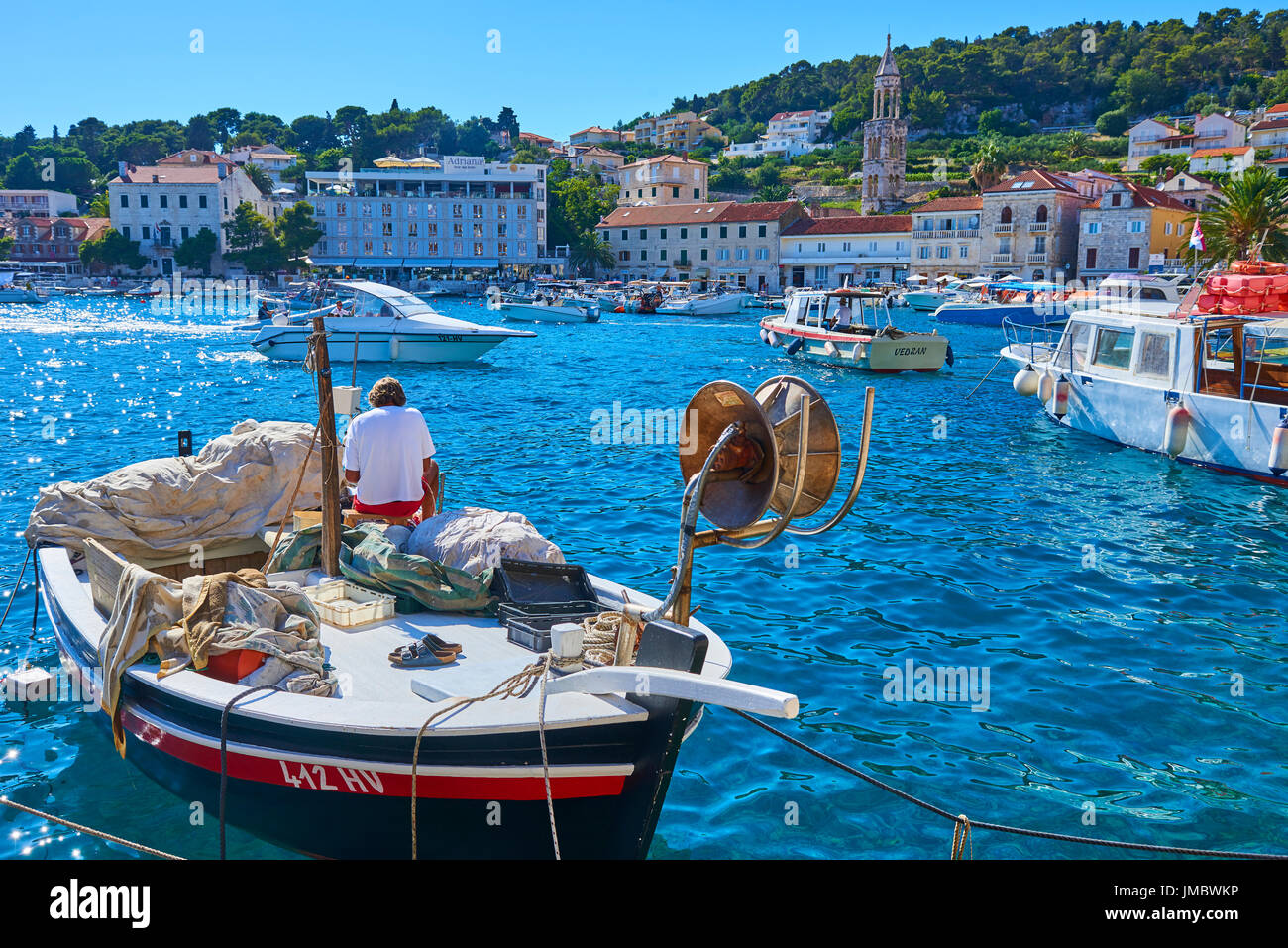 Hvar harbour in old town Hvar. Hvar is very popular tourist destination ...