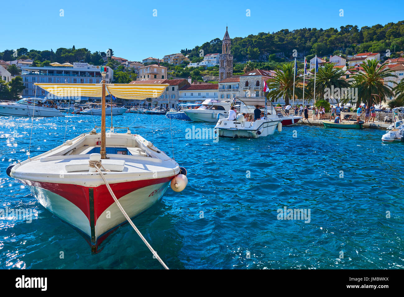 Hvar harbour in old town Hvar. Hvar is very popular tourist destination ...
