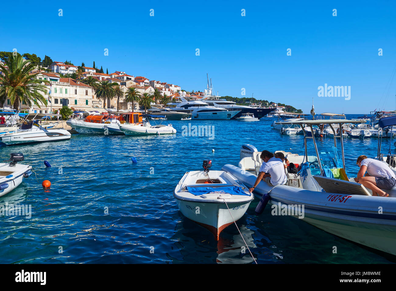 Hvar harbour in old town Hvar. Hvar is very popular tourist destination ...