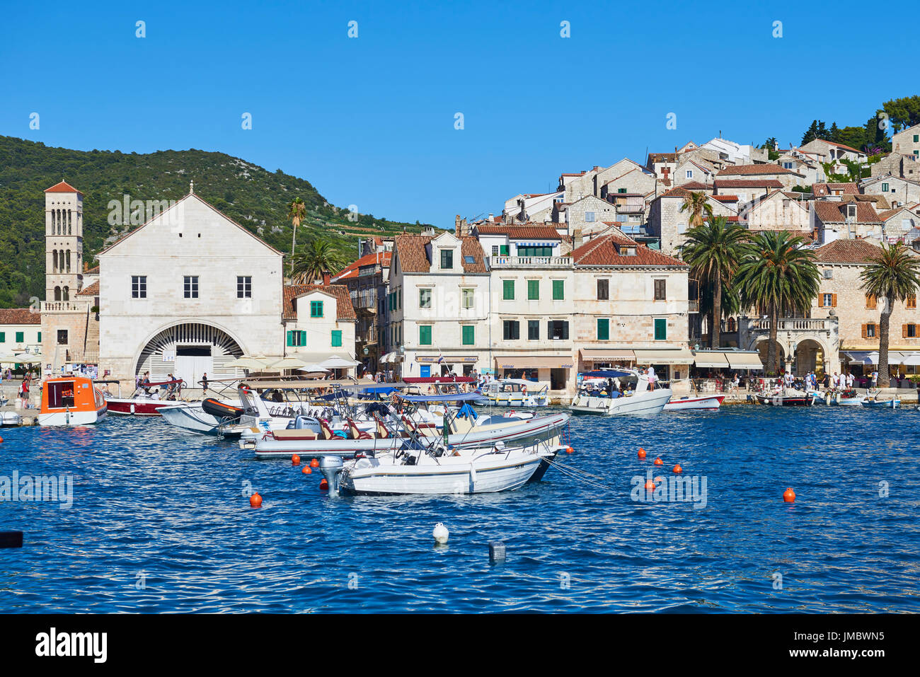 Hvar harbour in old town Hvar. Hvar is very popular tourist destination ...